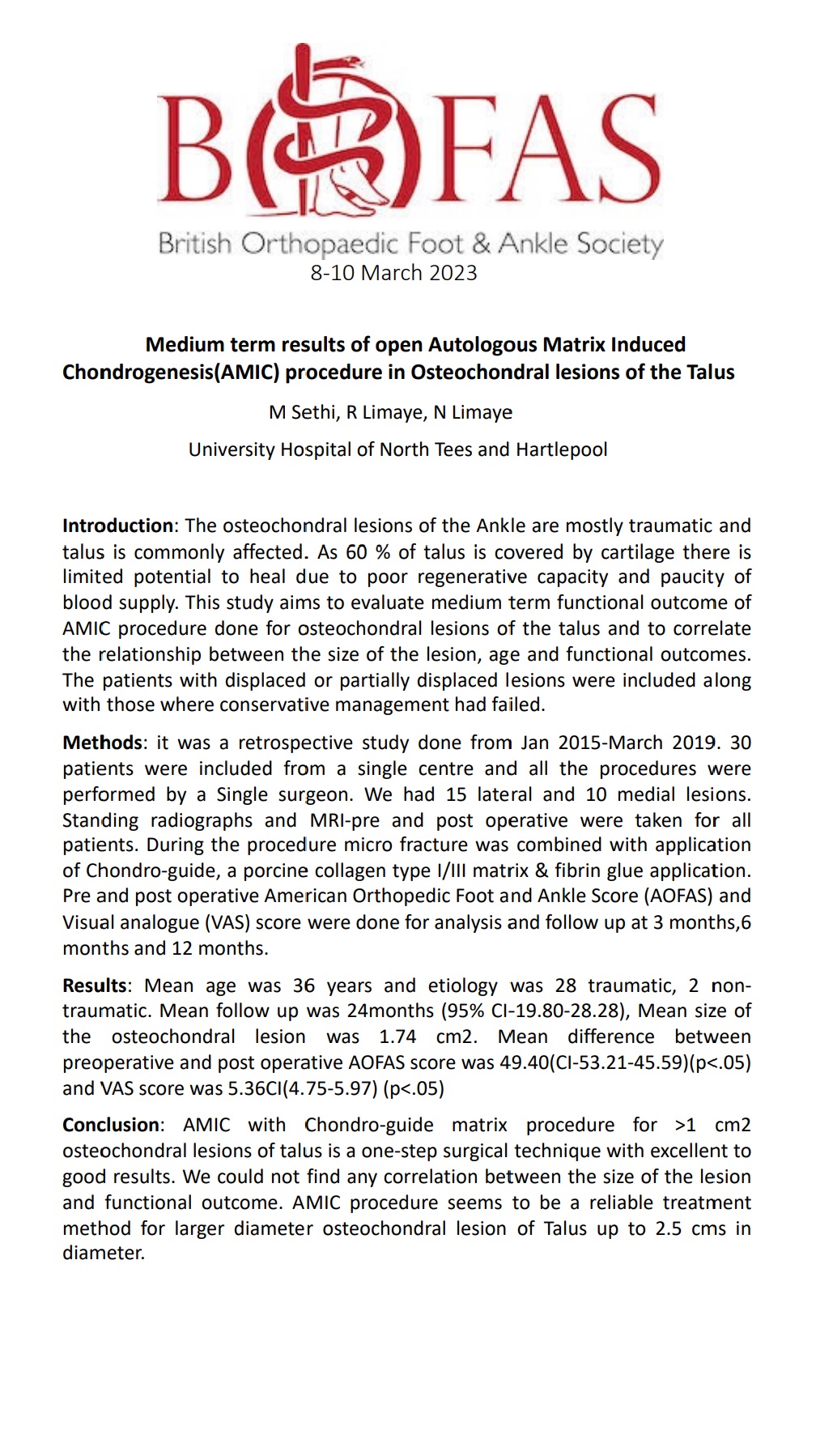 Medium term results of open Autologous Matrix-Induced Chondrogenesis ...